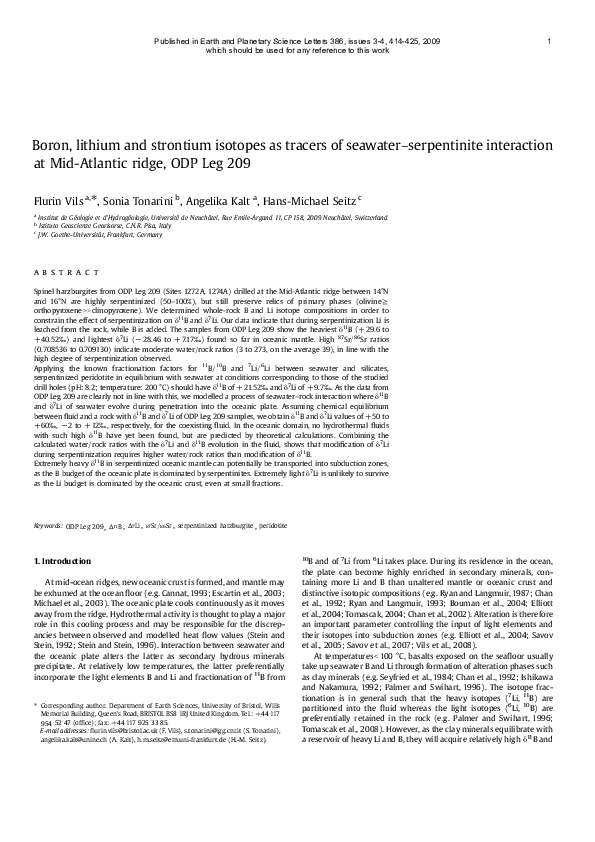 (PDF) Boron, lithium and strontium isotopes as tracers of seawater ...