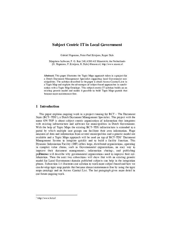 (PDF) Subject Centric IT in Local Government | Gabriel Hopmans and ...