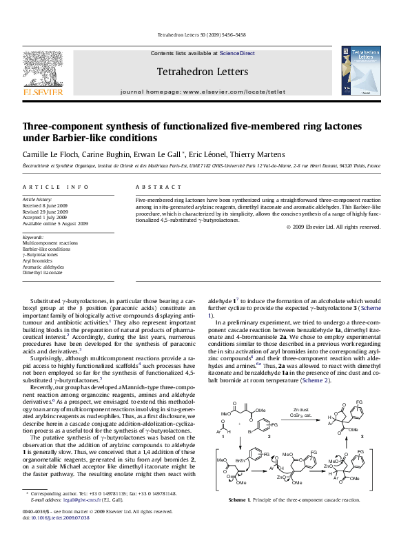 (PDF) Three-component synthesis of functionalized five-membered ring ...