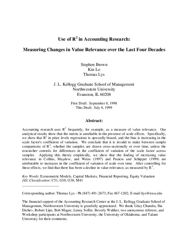 (PDF) Use of R2 in accounting research: measuring changes in value ...