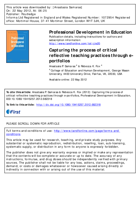 (PDF) Capturing the process of critical reflective teaching practices ...
