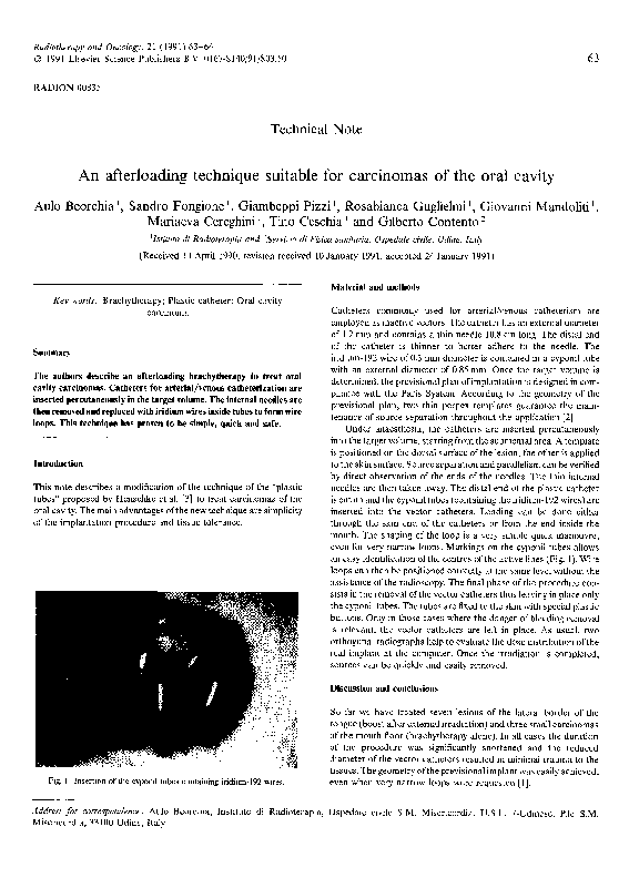 (PDF) Afterloading Brachytherapy for Oral Carcinomas
