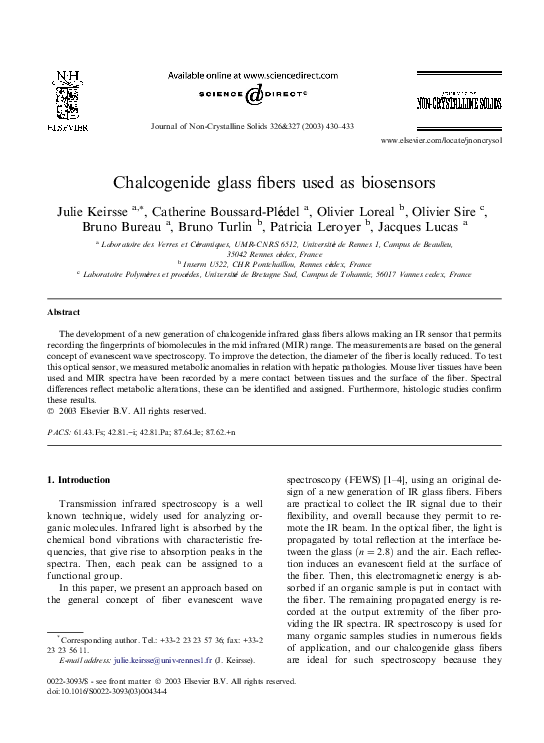 (PDF) Chalcogenide glass fibers used as biosensors | Julie Keirsse and Catherine Boussard-pledel ...