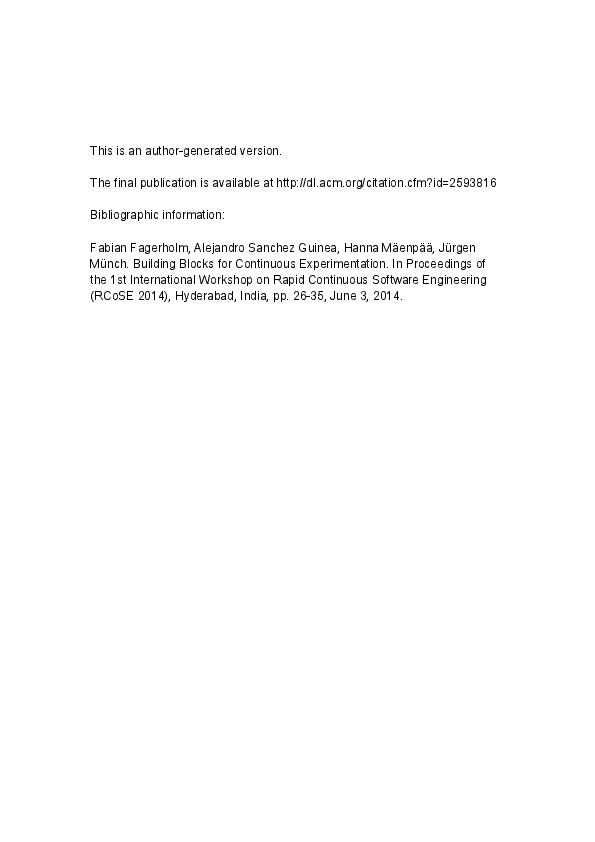 (PDF) Building Blocks for Continuous Experimentation