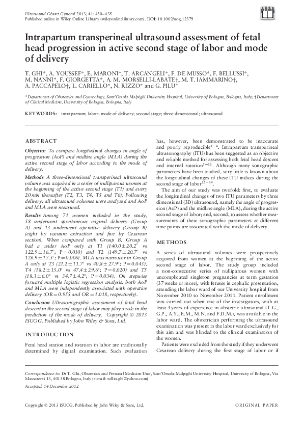 (PDF) Intrapartum transperineal ultrasound assessment of fetal head ...