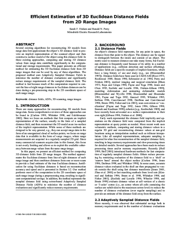 (PDF) Efficient estimation of 3D Euclidean distance fields from 2D range images