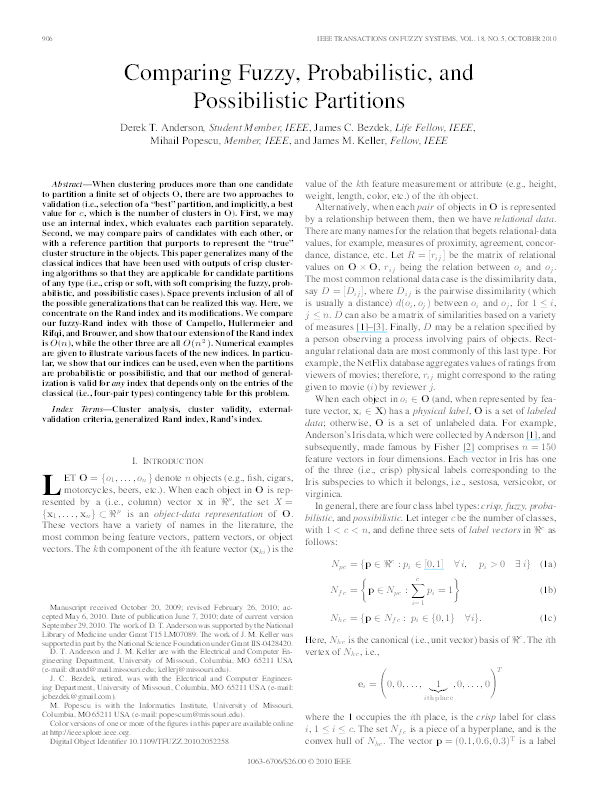 (PDF) Comparing Fuzzy, Probabilistic, and Possibilistic Partitions