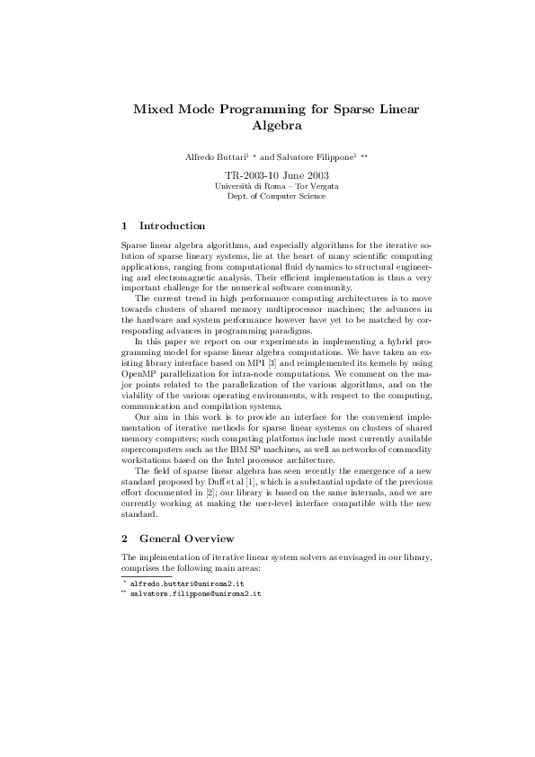 (PDF) Mixed Mode Programming for Sparse Linear Algebra