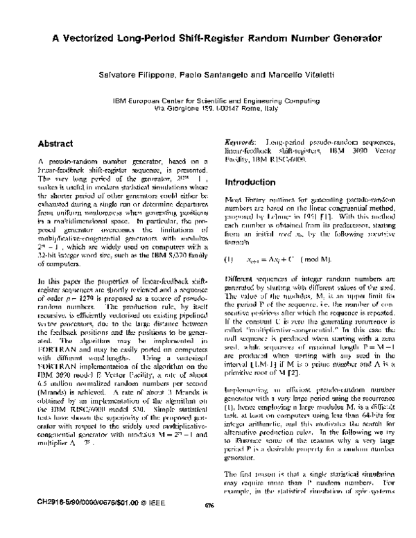 (PDF) A vectorized long-period shift-register random number generator