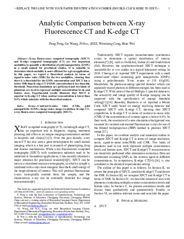 (PDF) Analytic Comparison Between X-Ray Fluorescence CT and K-Edge CT
