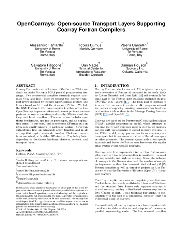 Pdf Opencoarrays Open Source Transport Layers Supporting Coarray