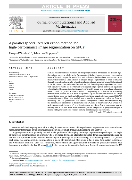 (PDF) A parallel generalized relaxation method for high-performance image segmentation on GPUs