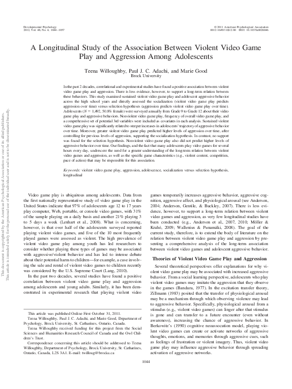 (PDF) A Longitudinal Study of the Association Between Violent Video ...