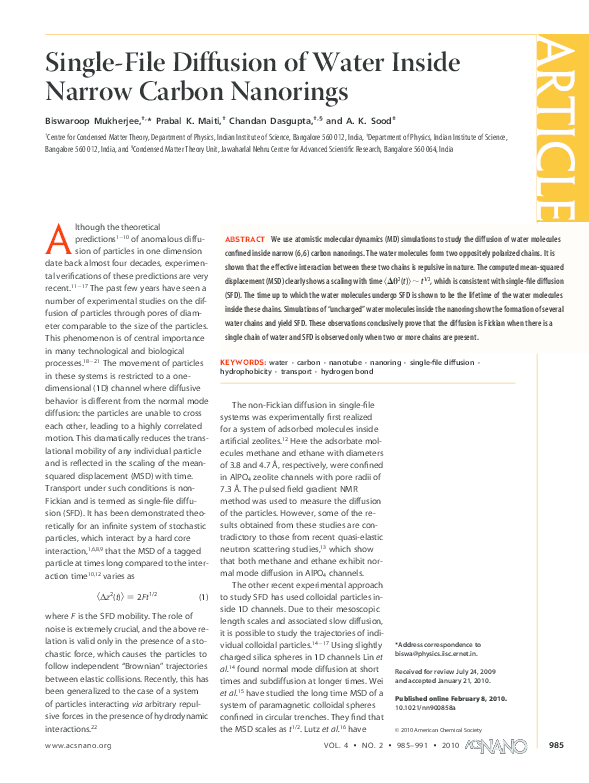 (PDF) Single-File Diffusion of Water Inside Narrow Carbon Nanorings ...