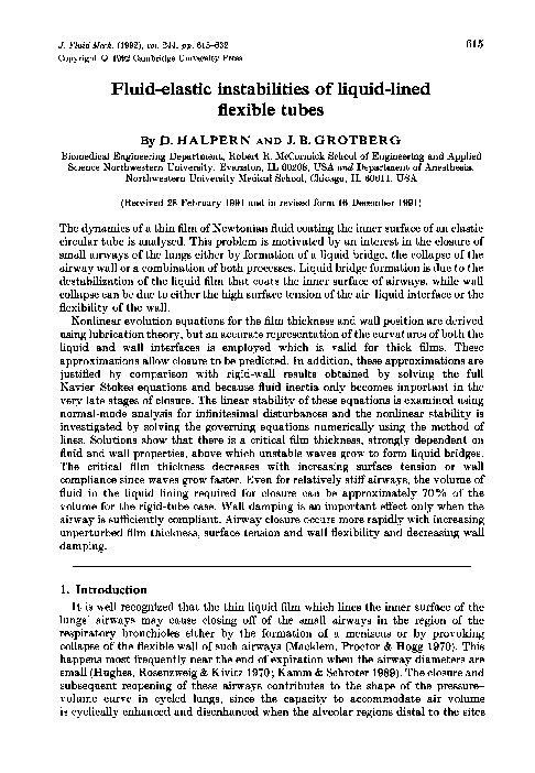 (PDF) Fluid-elastic instabilities of liquid-lined flexible tubes | David Halpern - Academia.edu