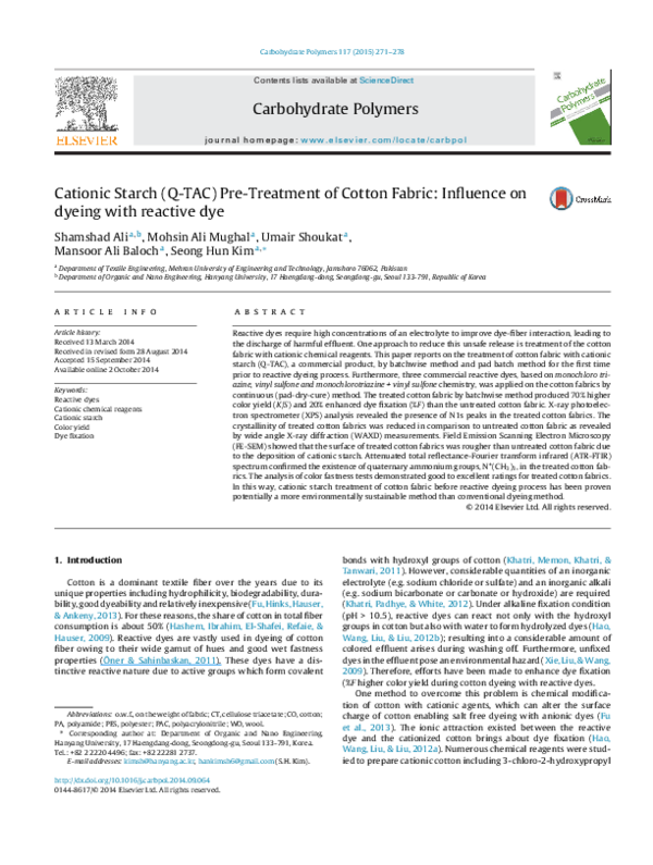 (PDF) Cationic Starch (Q-TAC) Pre-Treatment of Cotton Fabric: Influence ...