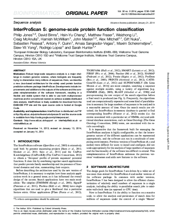 (PDF) InterProScan 5: genome-scale protein function classification