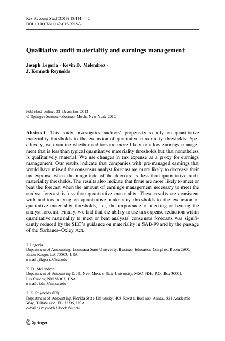 (PDF) Qualitative audit materiality and earnings management