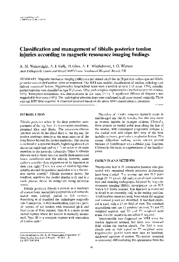 (PDF) Classification and management of tibialis posterior tendon ...