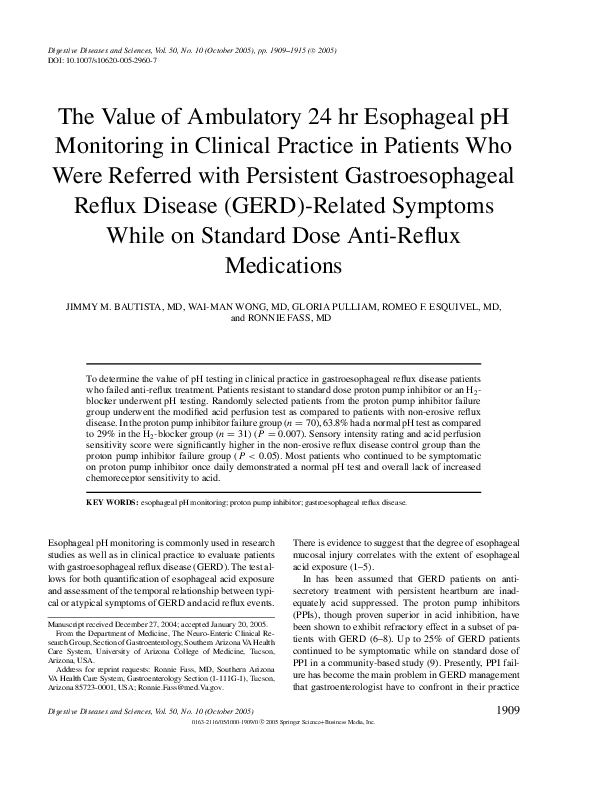 (PDF) The Value of Ambulatory 24 hr Esophageal pH Monitoring in ...
