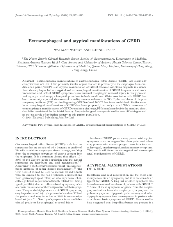 (PDF) Extraesophageal and atypical manifestations of GERD