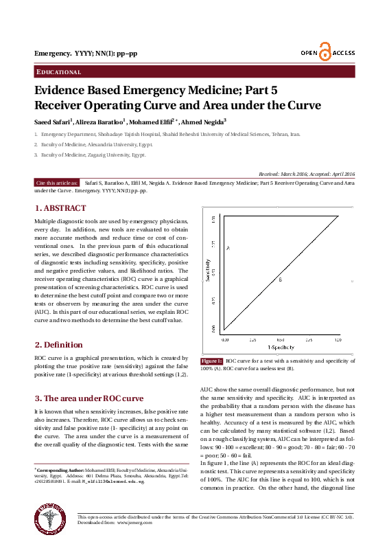 (PDF) Evidence Based Emergency Medicine; Part 5 Receiver Operating ...