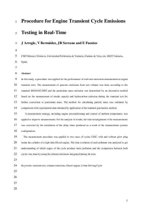 (PDF) Procedure for engine transient cycle emissions testing in real time