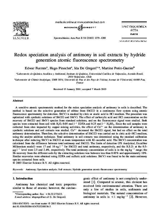 (PDF) Redox speciation analysis of antimony in soil extracts by hydride ...