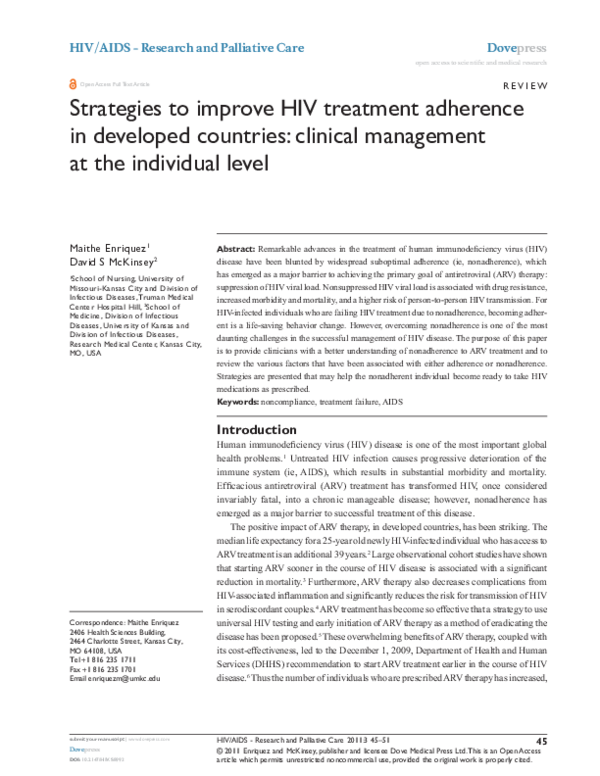 (PDF) Strategies to improve HIV treatment adherence in developed ...