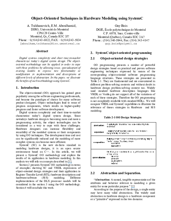 Pdf Object Oriented Techniques In Hardware Modeling Using Systemc 7753