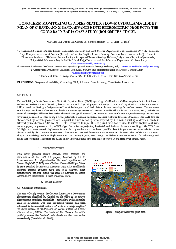 Pdf Monitoring Landslide Kinematics By Multi Temporal Radar