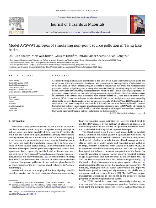 Pdf Model Avswat Apropos Of Simulating Non Point Source Pollution In