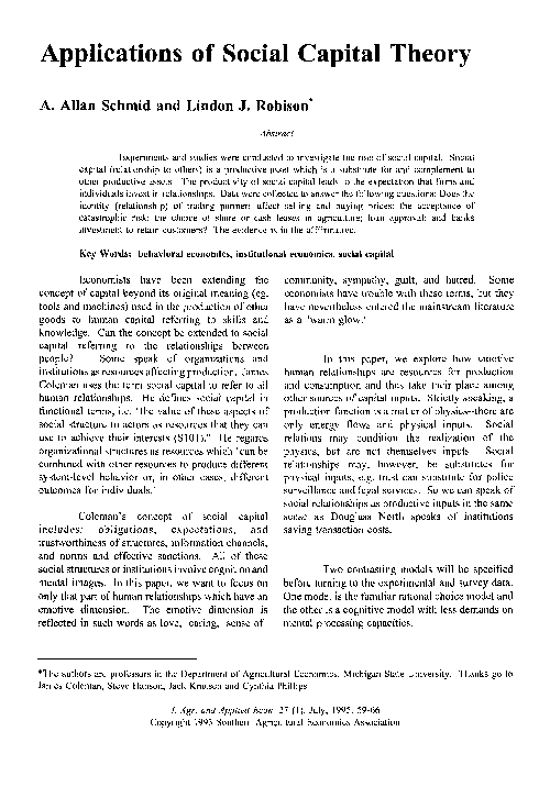 (PDF) Applications of social capital theory