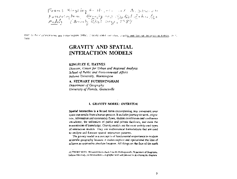 (PDF) Gravity and Spatial Interaction Models