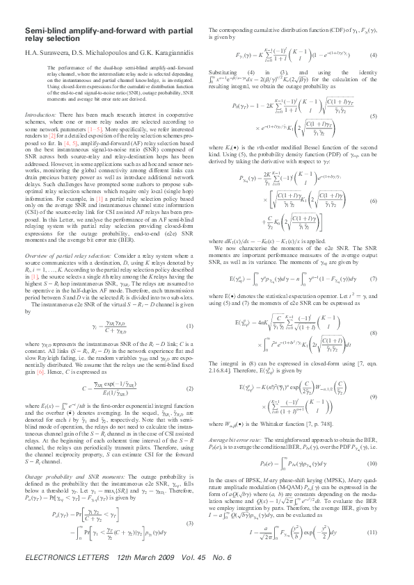 (PDF) Semi-blind amplify-and-forward with partial relay selection