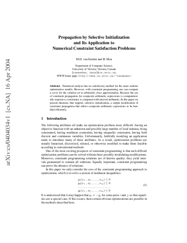 (PDF) Propagation by selective initialization and its application to numerical constraint ...