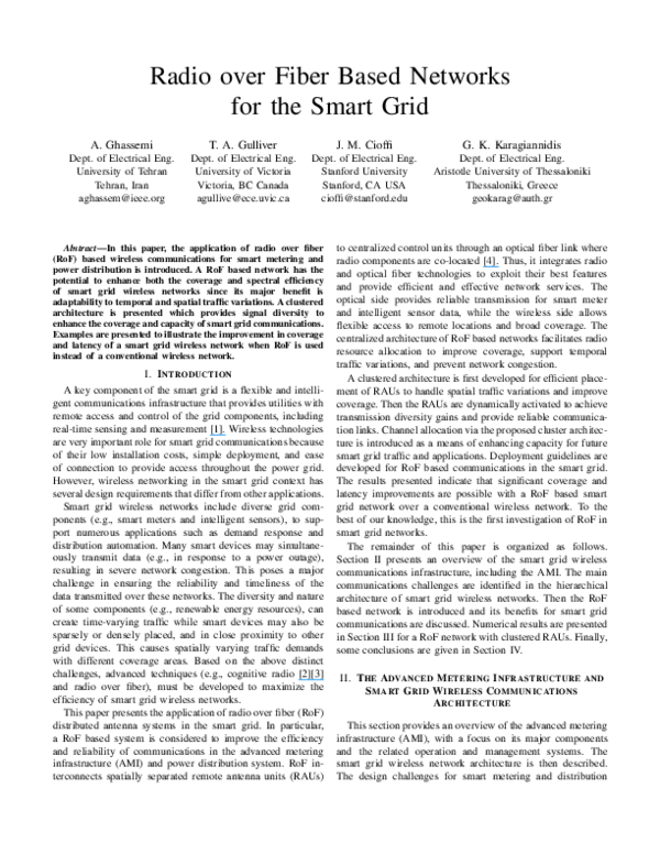 (PDF) Radio over fiber based networks for the smart grid