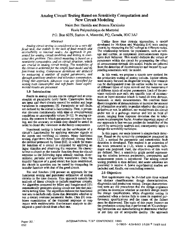 Pdf Analog Circuit Testing Based On Sensitivity Computation And New