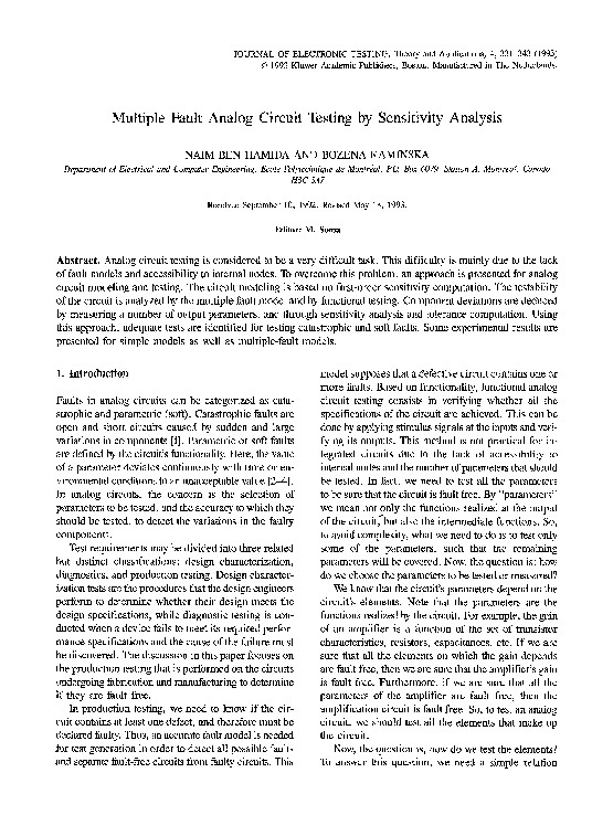 Pdf Multiple Fault Analog Circuit Testing By Sensitivity Analysis