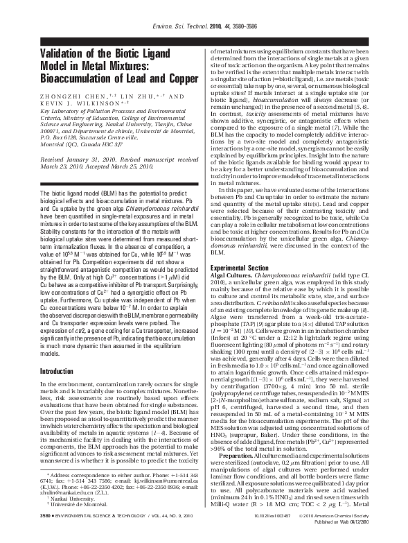 (PDF) Validation of the Biotic Ligand Model in Metal Mixtures ...