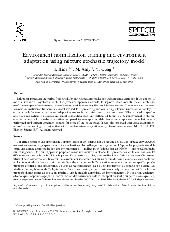 (PDF) Environment normalization training and environment adaptation using mixture stochastic ...