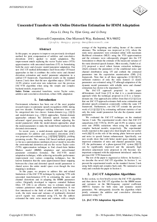 (PDF) Unscented transform with online distortion estimation for HMM adaptation | Yifan Gong ...