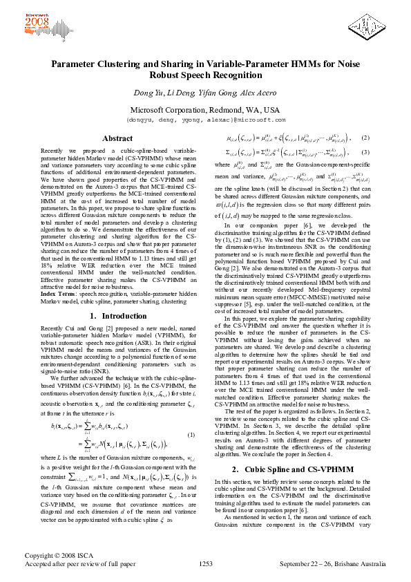 (PDF) Parameter clustering and sharing in variable-parameter HMMs for noise robust speech ...