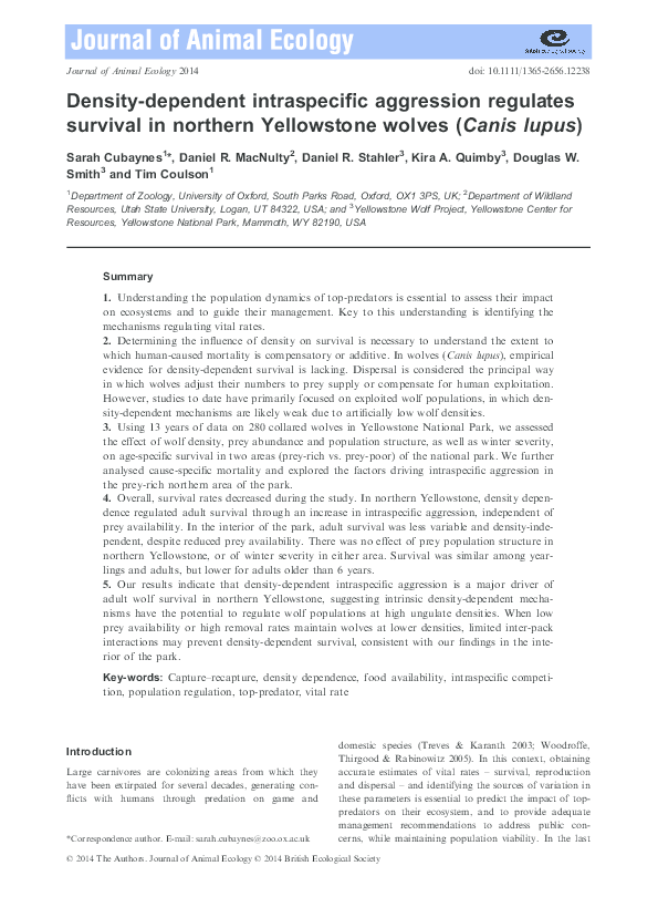 (PDF) Density-dependent intraspecific aggression regulates survival in ...