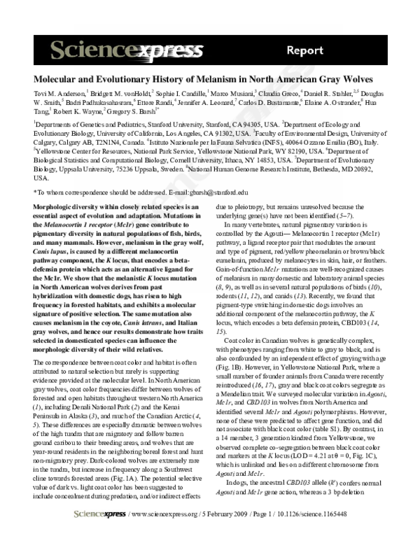 (PDF) Molecular and evolutionary history of melanism in North American ...