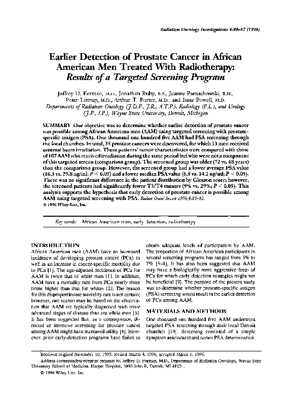 (PDF) Earlier detection of prostate cancer in African American men ...