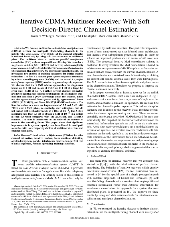 (PDF) Iterative CDMA Multiuser Receiver With Soft Decision-Directed ... (PDF) Iterative CDMA Multiuser Receiver With Soft Decision-Directed ...