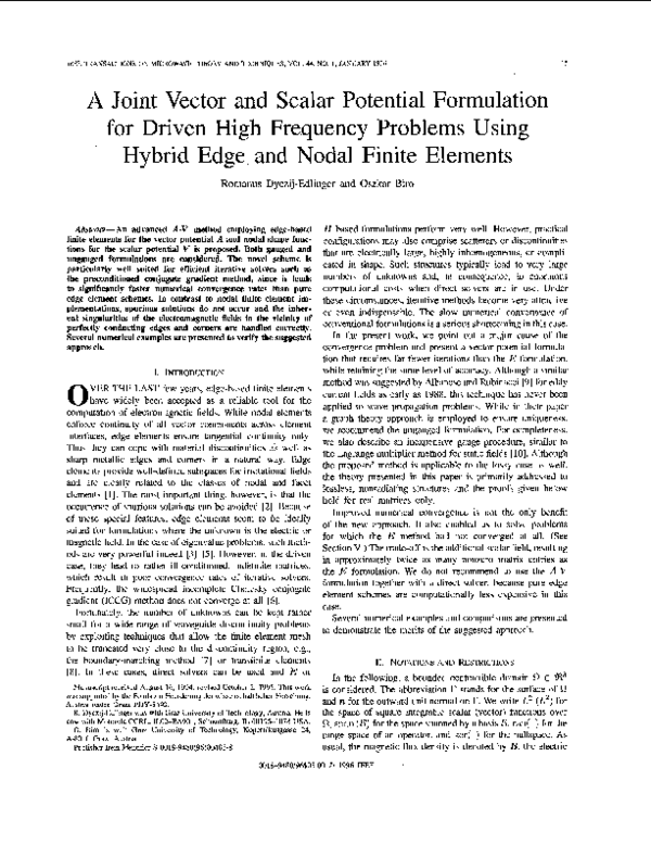 (PDF) A joint vector and scalar potential formulation for driven high frequency problems using ...