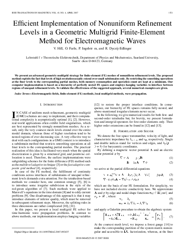 (PDF) Efficient Implementation of Nonuniform Refinement Levels in a Geometric Multigrid Finite ...
