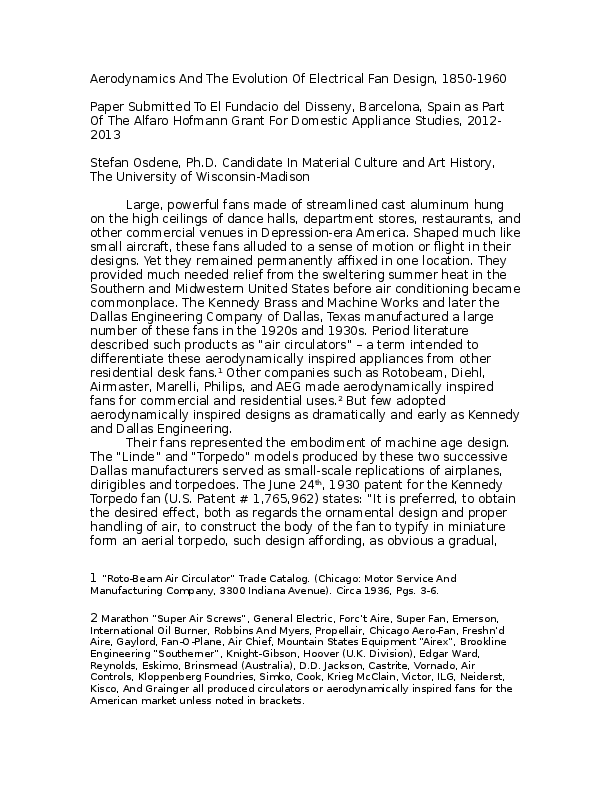 (DOC) Aerodynamics And The Evolution Of Fan Design